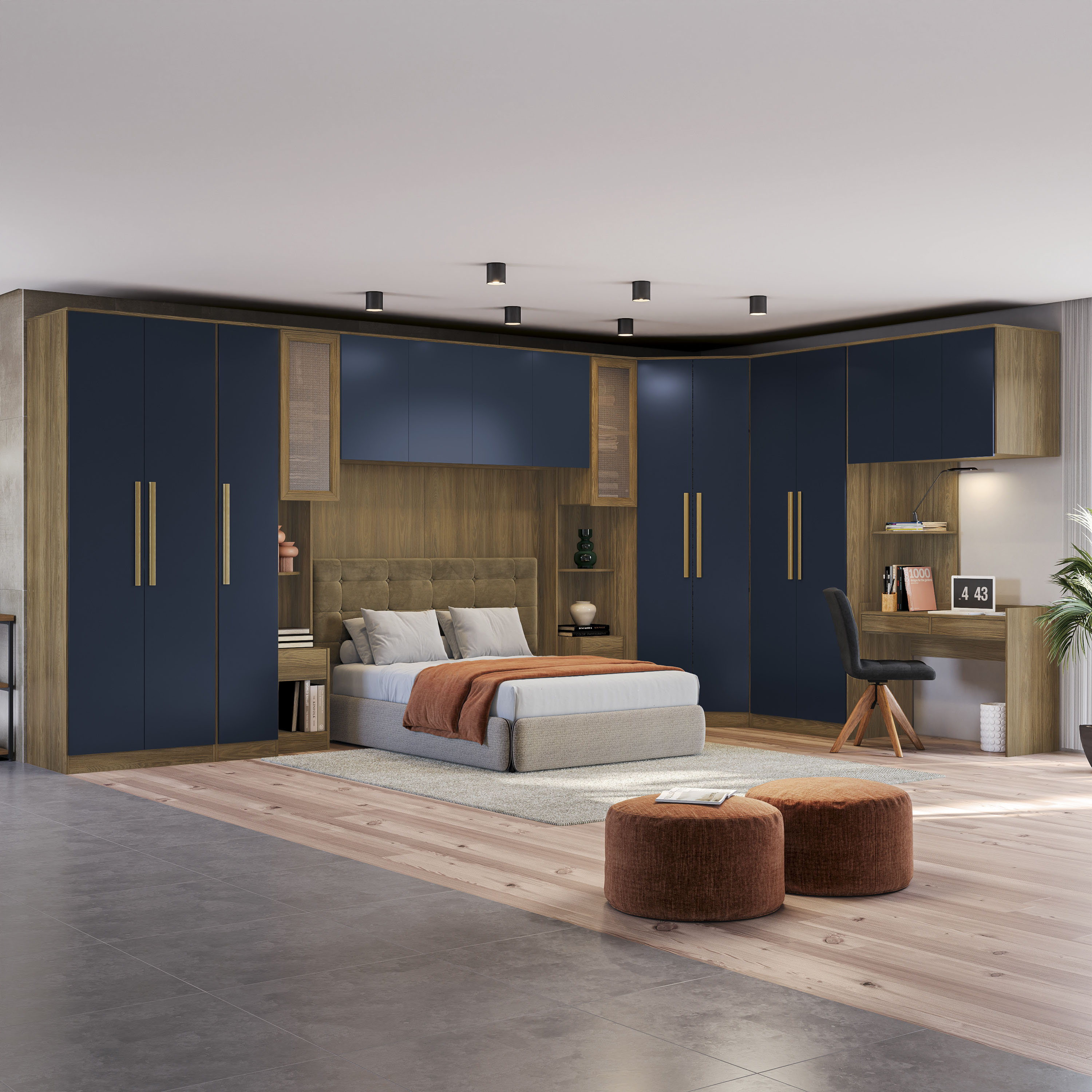 Quarto Modulado Kappesberg Adapt Nogueira/Azul Profundo 12 Peças 470cm ...